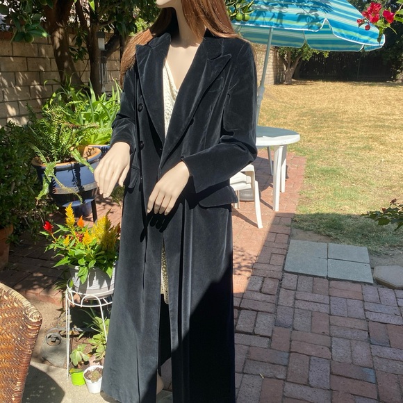 Jackets & Coats | Very Long Black Velvet Double Breasted Vintage Coat ...